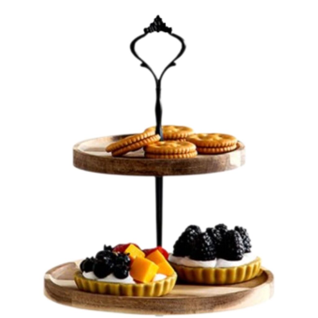 Prato para Bolo e Doces 2 Andares Acácia Madeira Mimo Style - Casa Canto