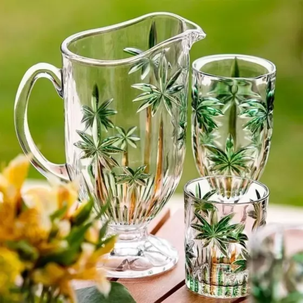 Jogo Copo Baixo Cristal Palm Tree Handpaint 340ml 6un Wolff - Casa Canto