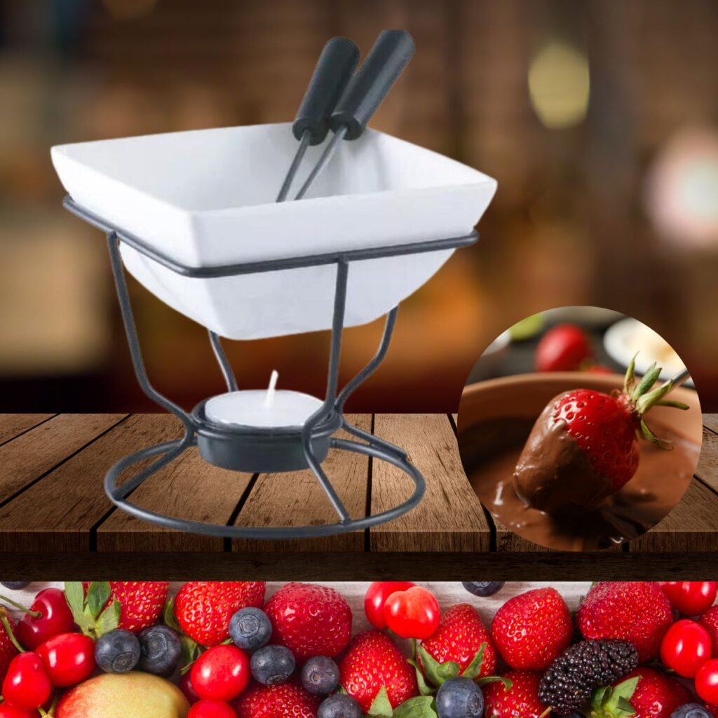 Rechaud para Fondue Bruges Cerâmica Chocolate e Queijo com 9pç - Casa Canto